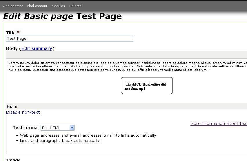 Html Editors (FCK editor) interface cannot be viewed on Page Edit [#1029740] | Drupal.org